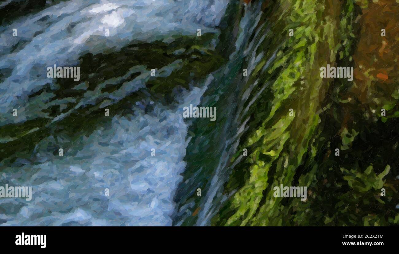 Digital impacto painting effect of water rushing over a wier, with foam ...