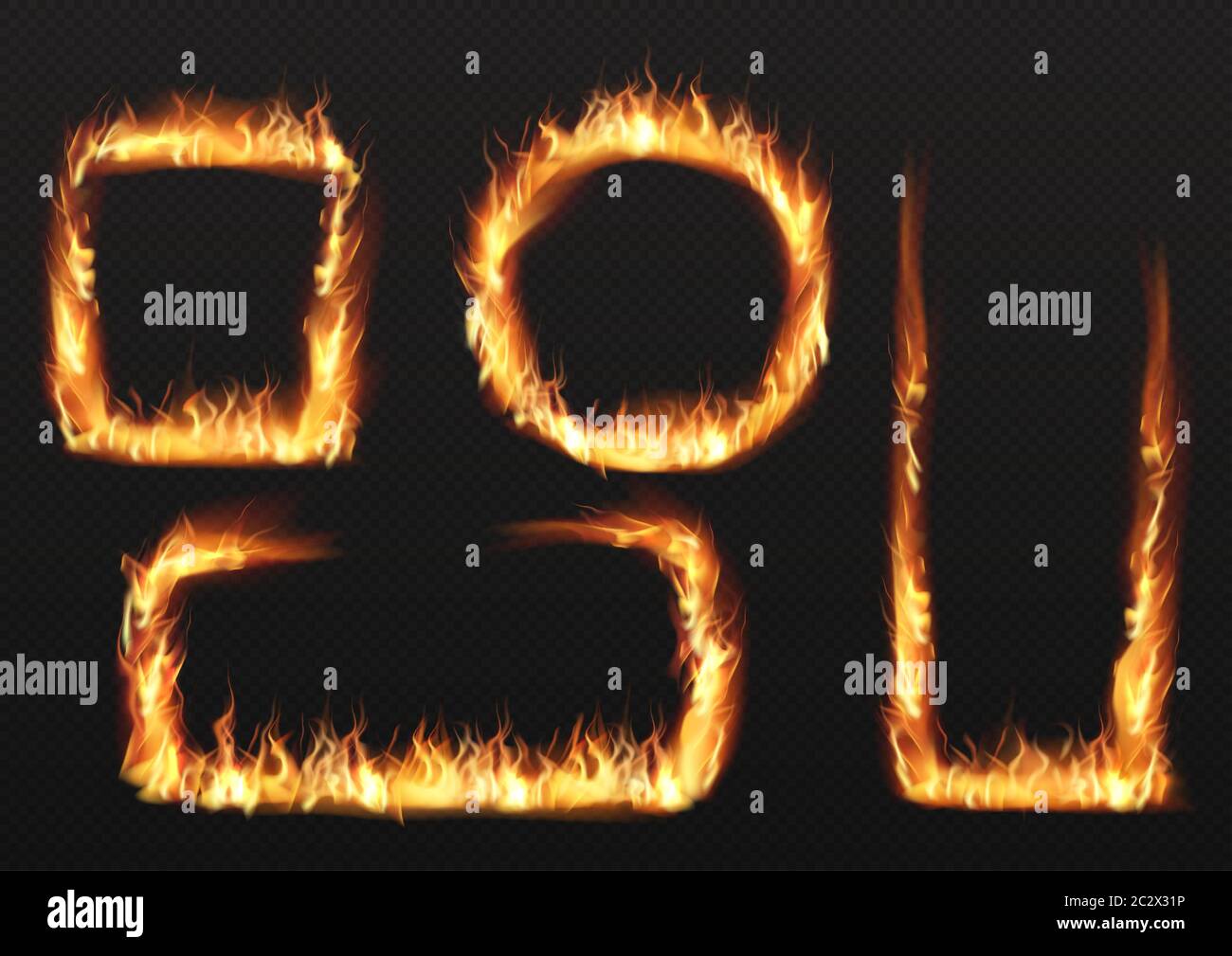 Ring fire flame, burning different shapes frames. Vector realistic ...