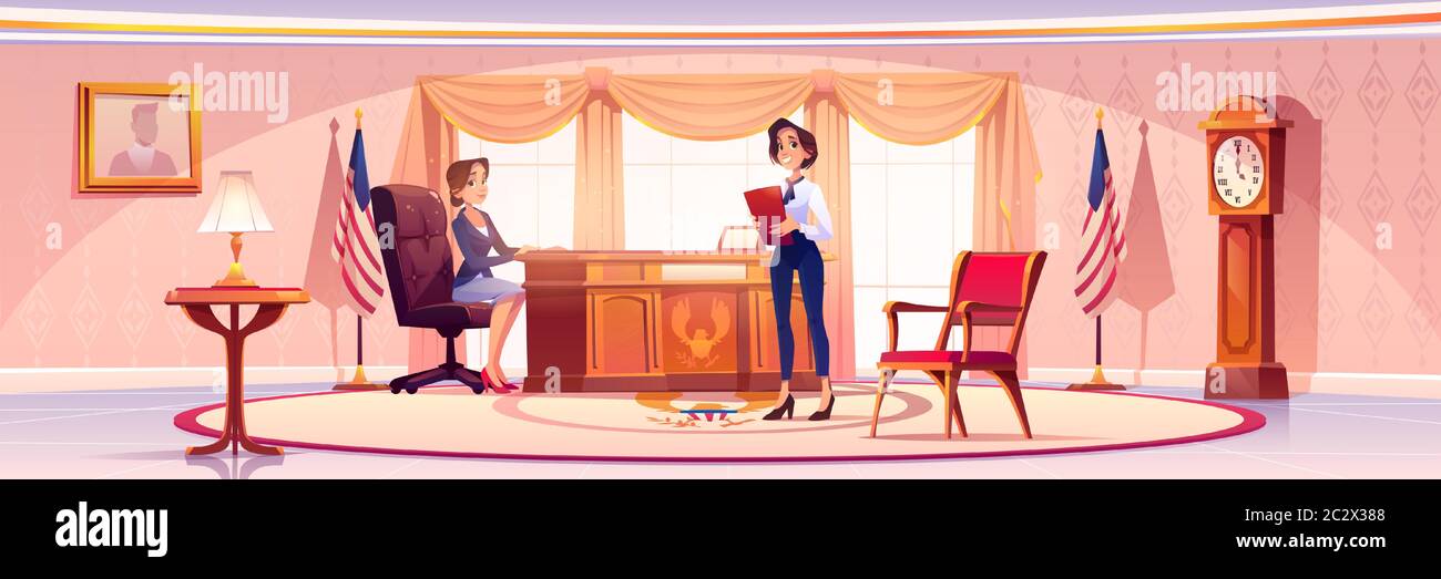 American presedent and secretary in Oval office in White house. Vector ...