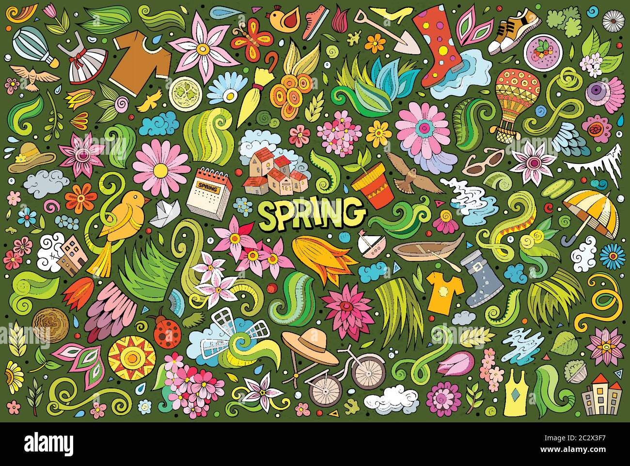 Vector doodle cartoon set of Spring objects and symbols Stock Vector ...