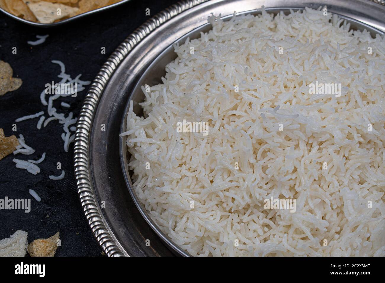Cooked basmati rice on silver plate Stock Photo - Alamy