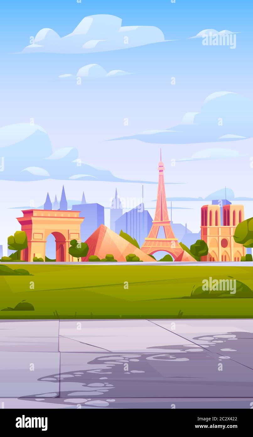 FEBRUARY 12, 2020. Vector cartoon illustration of Paris landmarks ...