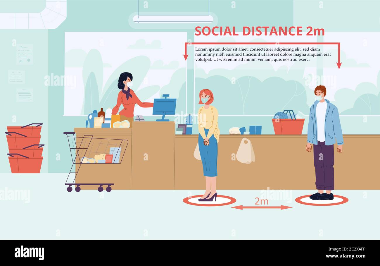Man woman keep social distance two meter at shop Stock Vector Image ...