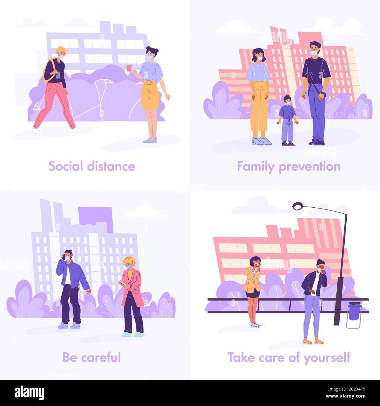 People wearing facial mask keep safe distance set Stock Vector Image ...