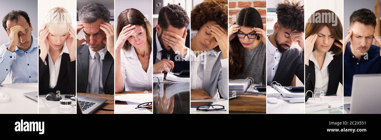 Stressed People At Work Collage. Diverse Group Of People Portraits ...