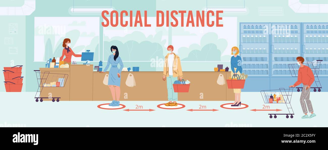 Safe social distance at supermarket instruction Stock Vector Image ...