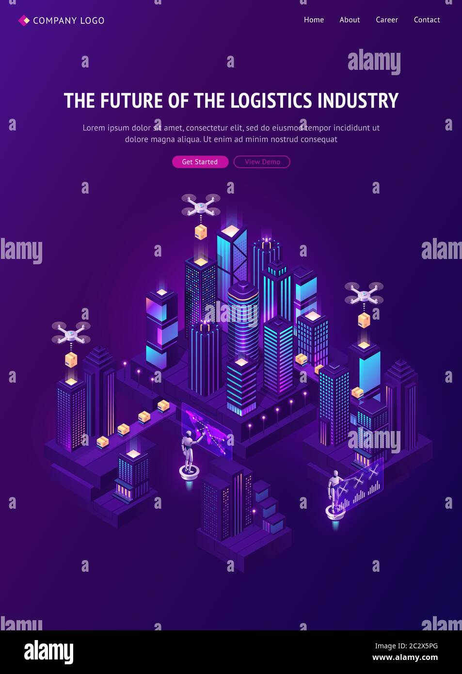 Future of logistics industry banner. Autonomous shipping technology ...