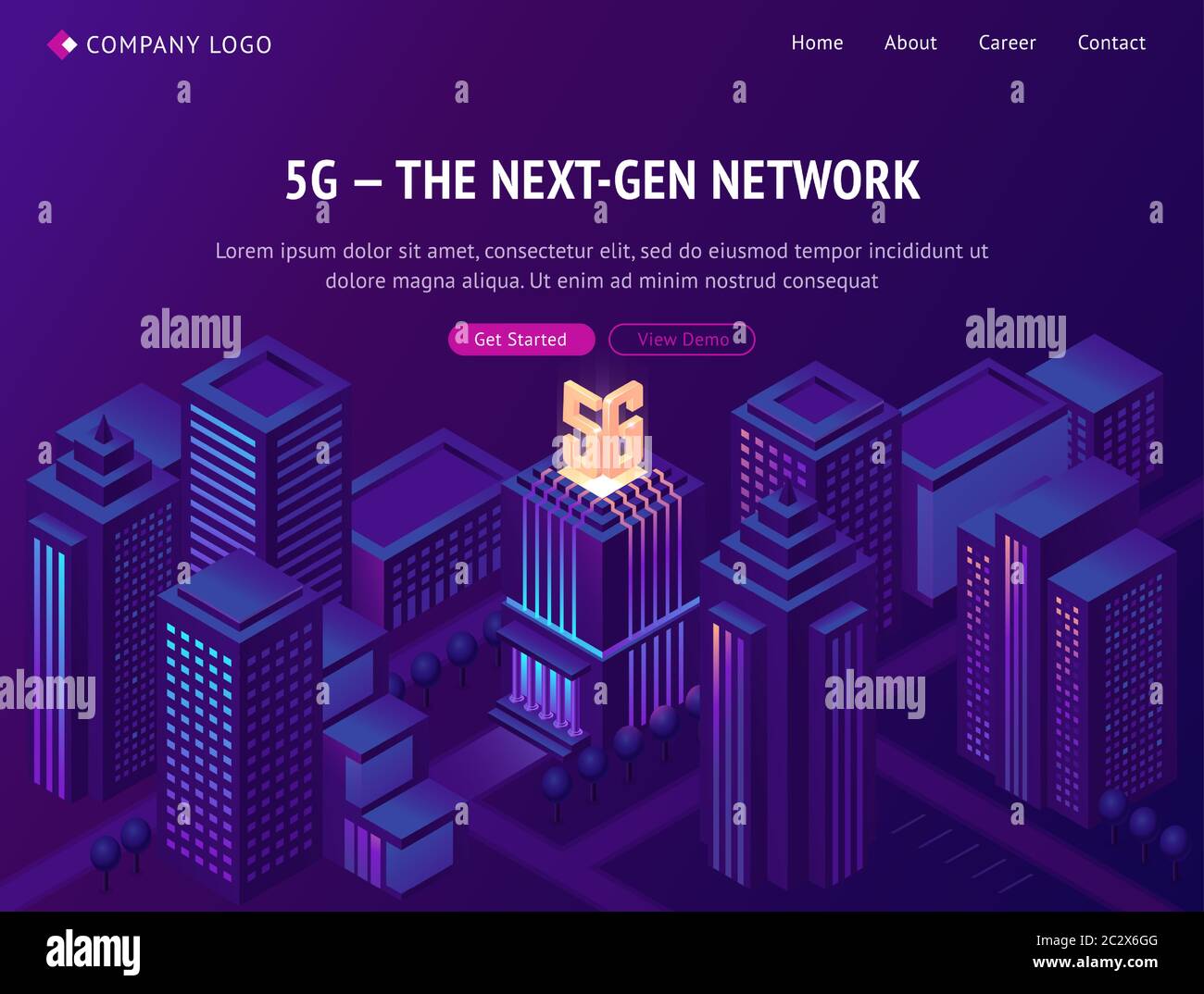 5g next gen network isometric landing page. Smart city with wireless ...