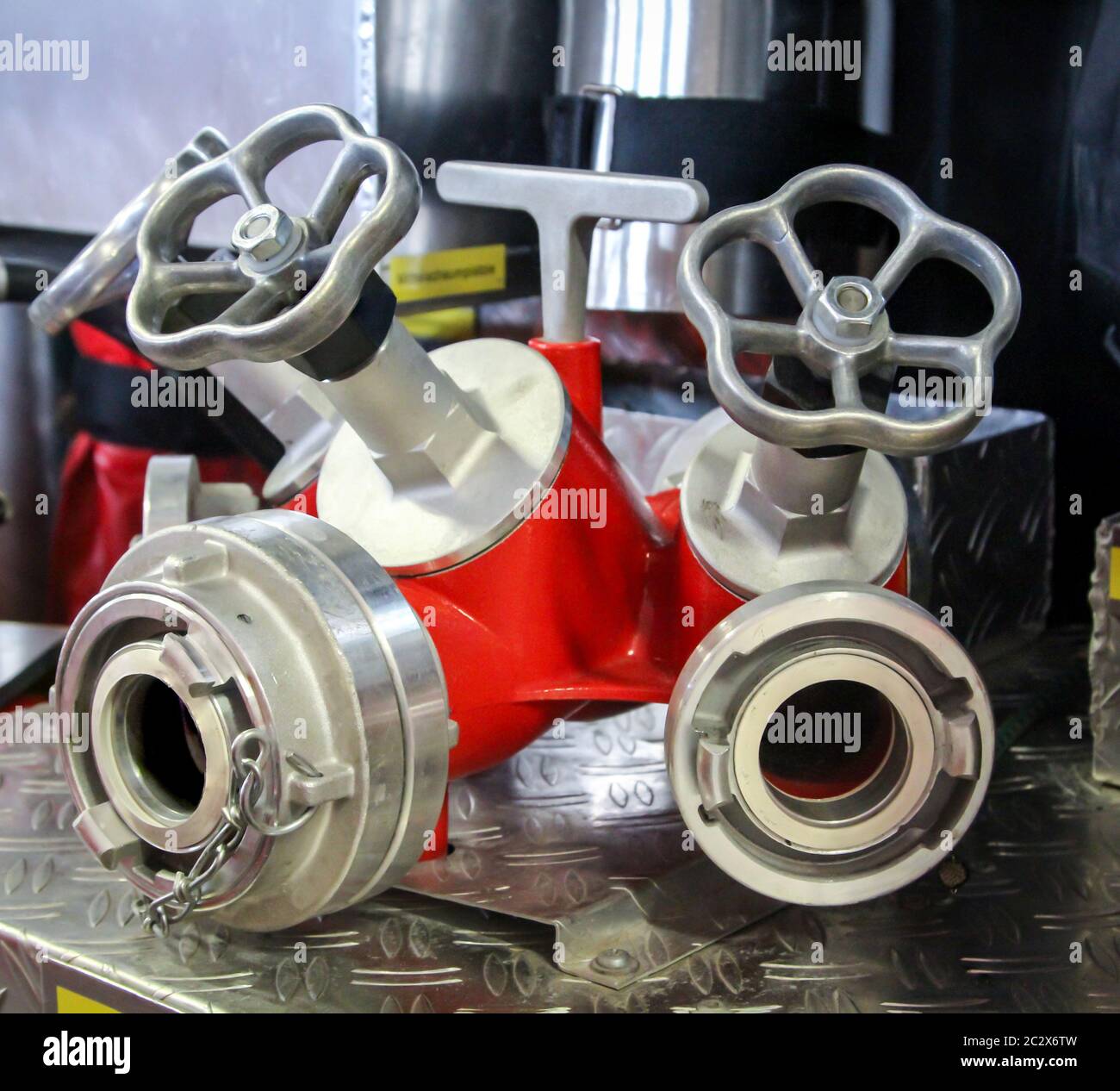 Hose distributor of a fire department, fire trucks with stopcocks Stock ...