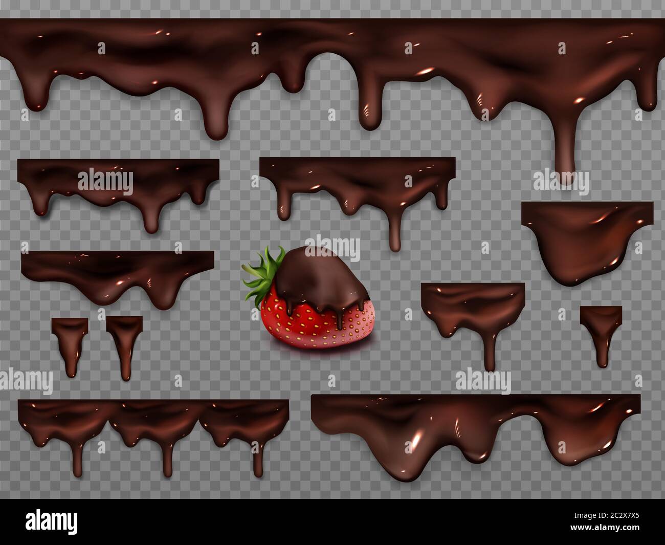 Dripping melted chocolate isolated on transparent background. Vector ...