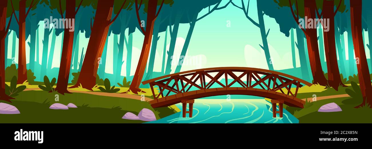 Cartoon illustration small wooden bridge hi-res stock photography and ...