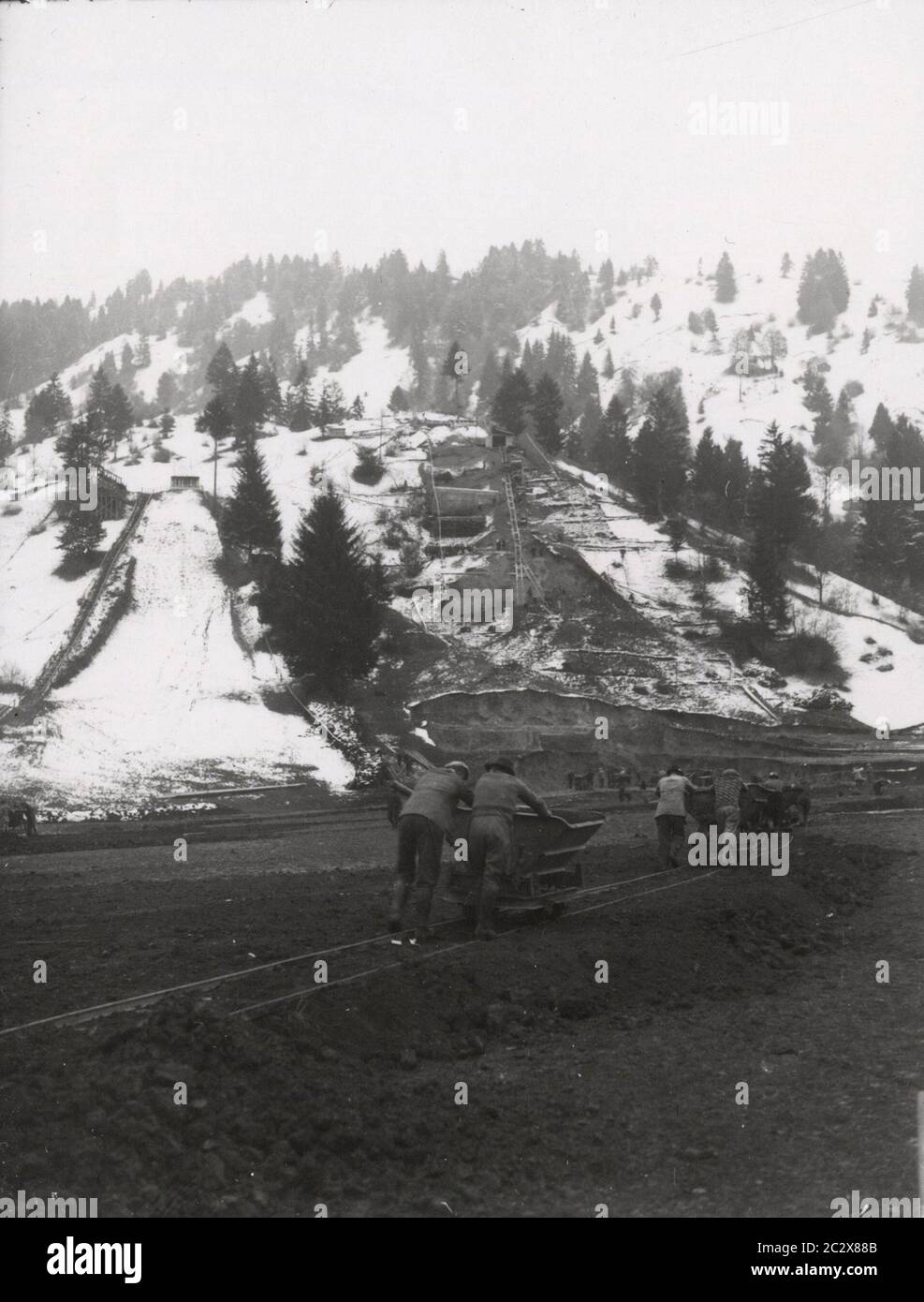Construction of the Olympic ski jump and the bobsleigh track in ...