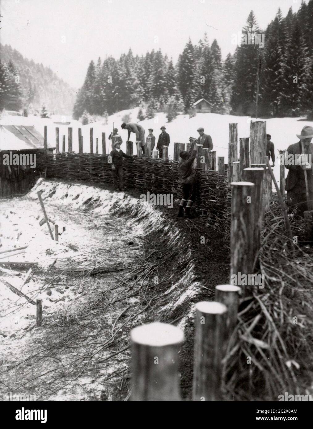 Construction of the Olympic ski jump and the bobsleigh track in ...