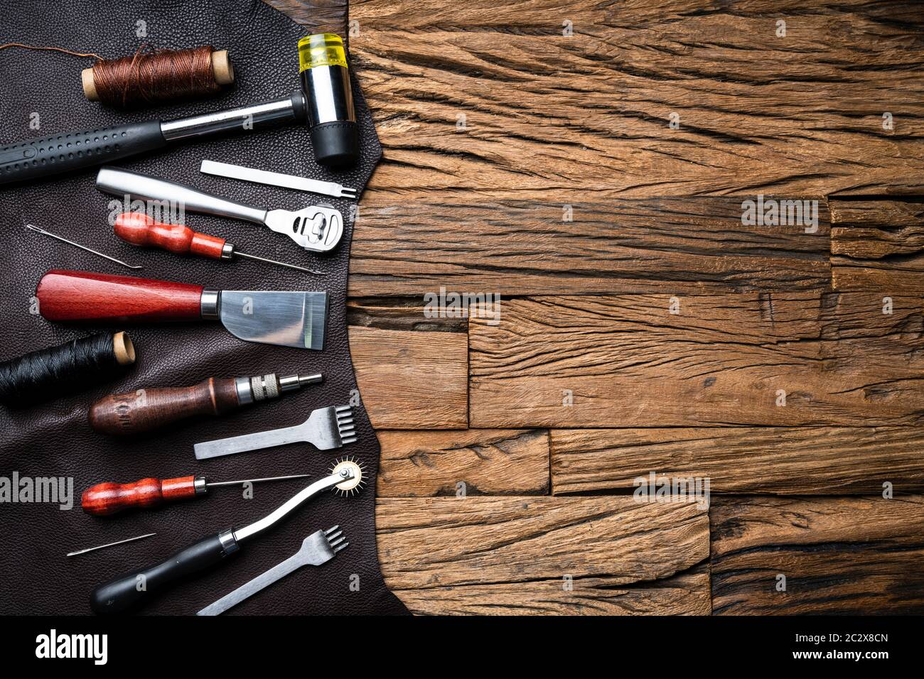 Leather Craft Tools On Desk In Tailoring Workshop Stock Photo - Alamy