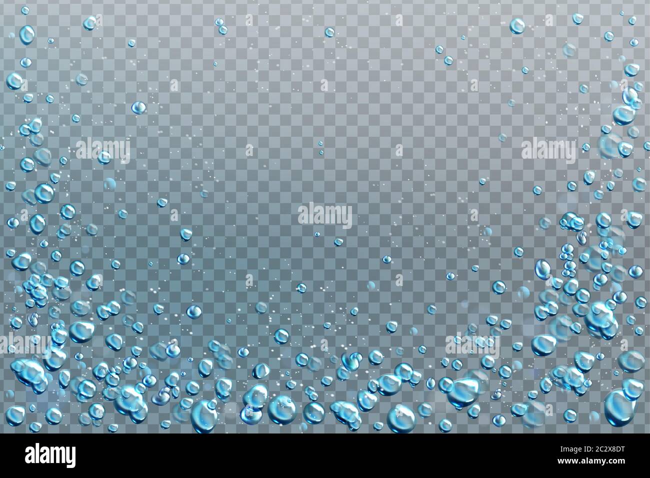 Air bubbles, effervescent water fizz border. Dynamic aqua motion ...