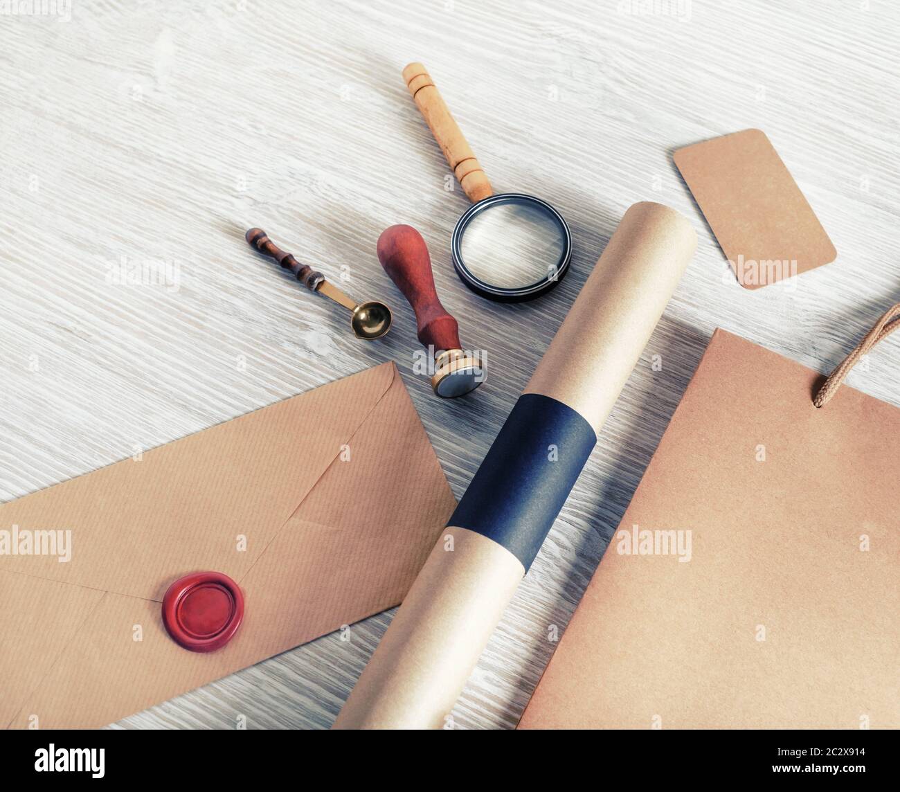 Blank kraft paper stationery. ID template. Mock-up for branding ...