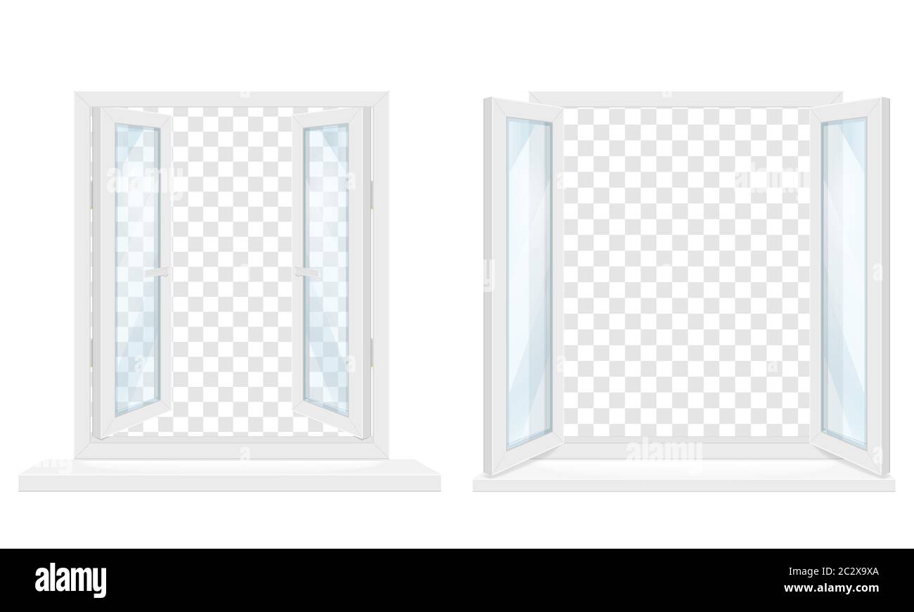 white transparent plastic window with window sill vector illustration ...
