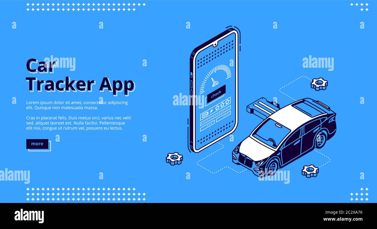 Car tracker app isometric landing page. Gps geolocation service for ...