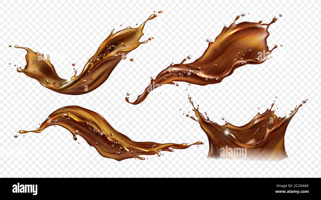 Splash of coffee, cola or tea isolated on transparent background ...