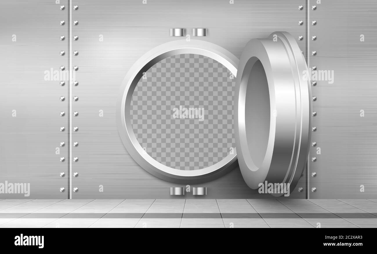Bank vault with open safe door. Vector realistic interior of room with ...