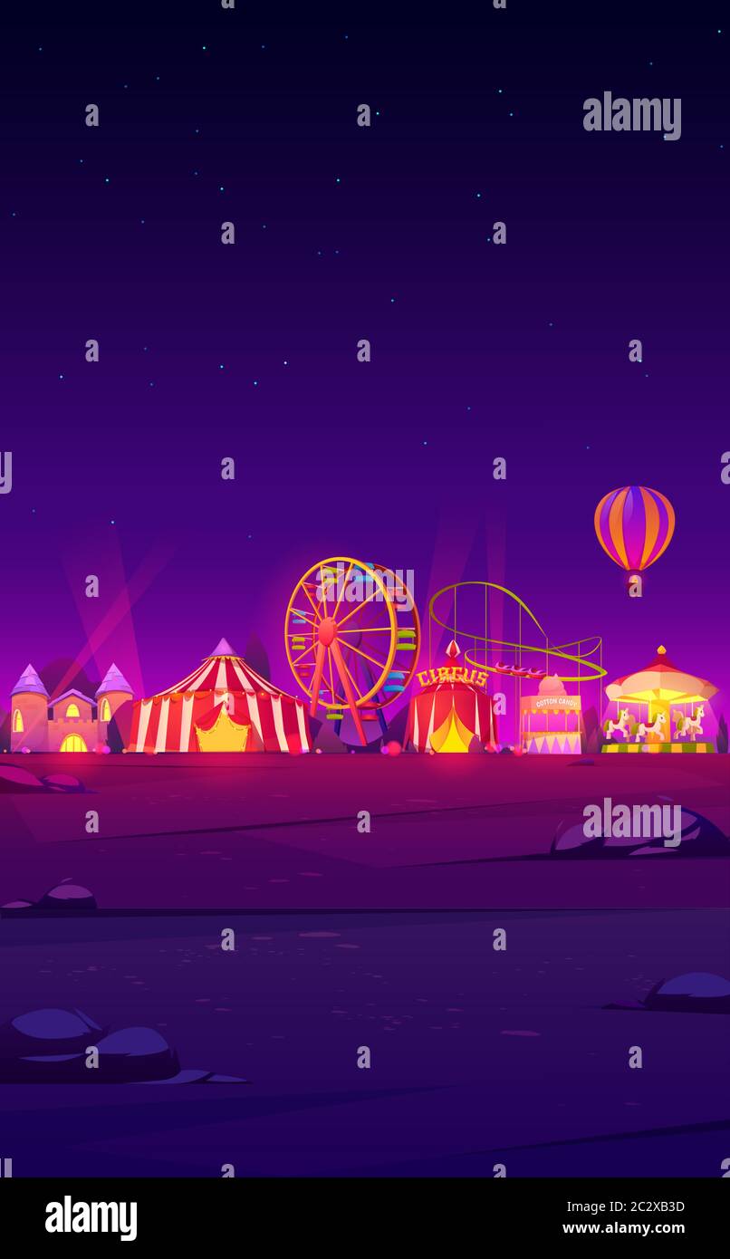 Smartphone background theme with carnival funfair at night. Vector ...