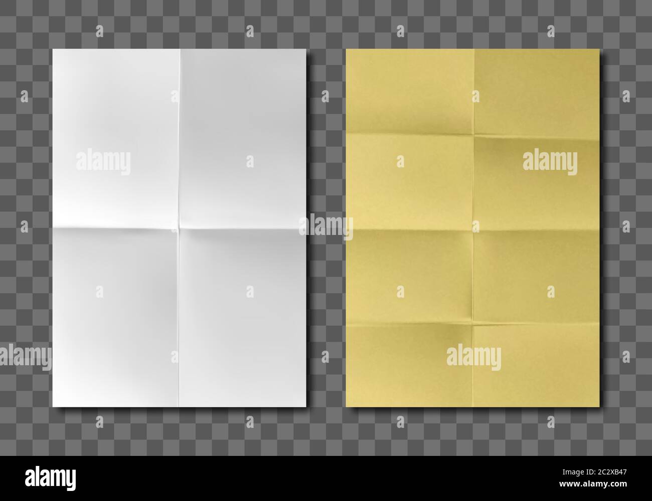 Folded blank paper sheets top view. Vector realistic mockup of white ...