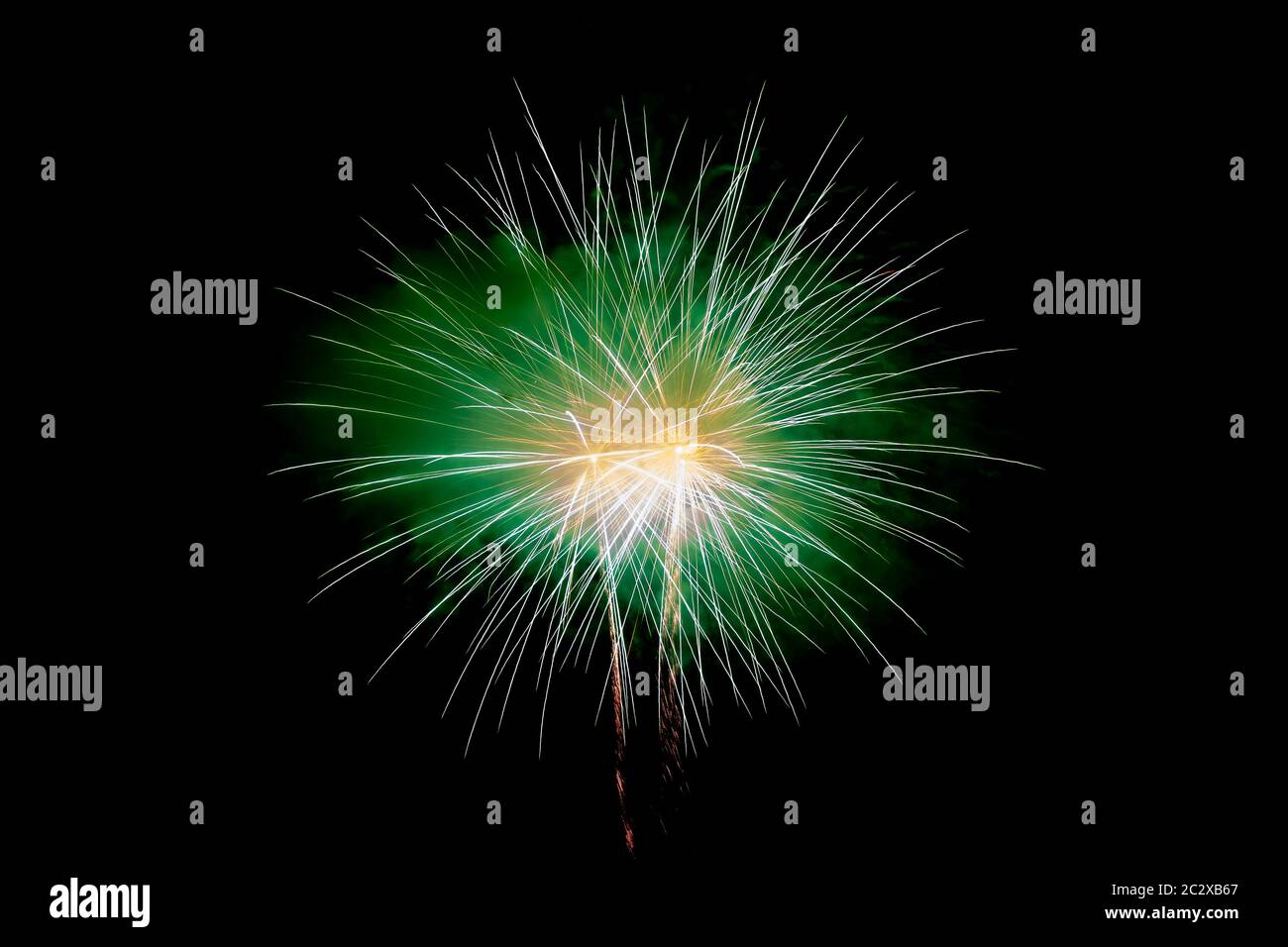 Green Yellow Sparkling Fireworks Background on Night Scene. Abstract ...