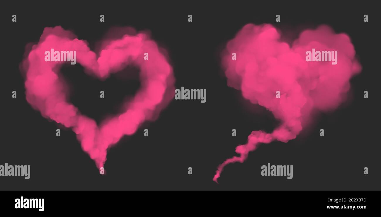 Pink smoke in heart shape. Love symbol from magic dust or powder ...