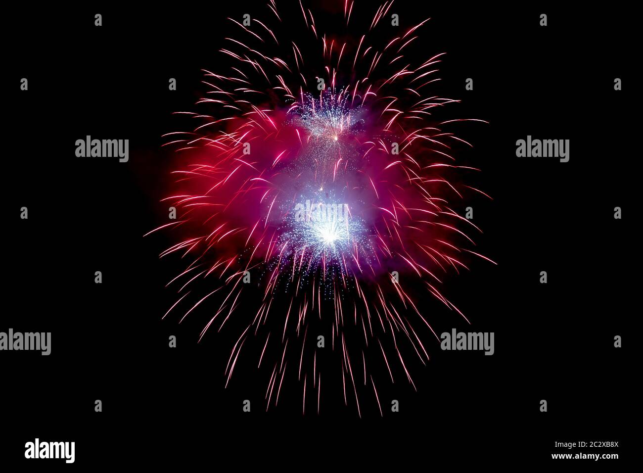Red Sparkling Fireworks Background on Night Scene. Abstract color ...