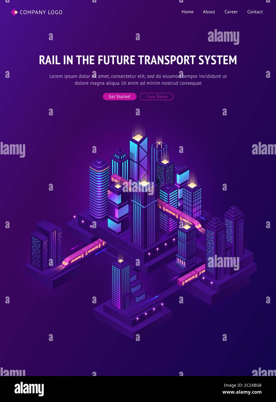 Rail train in future city transport system. Isometric futuristic town ...