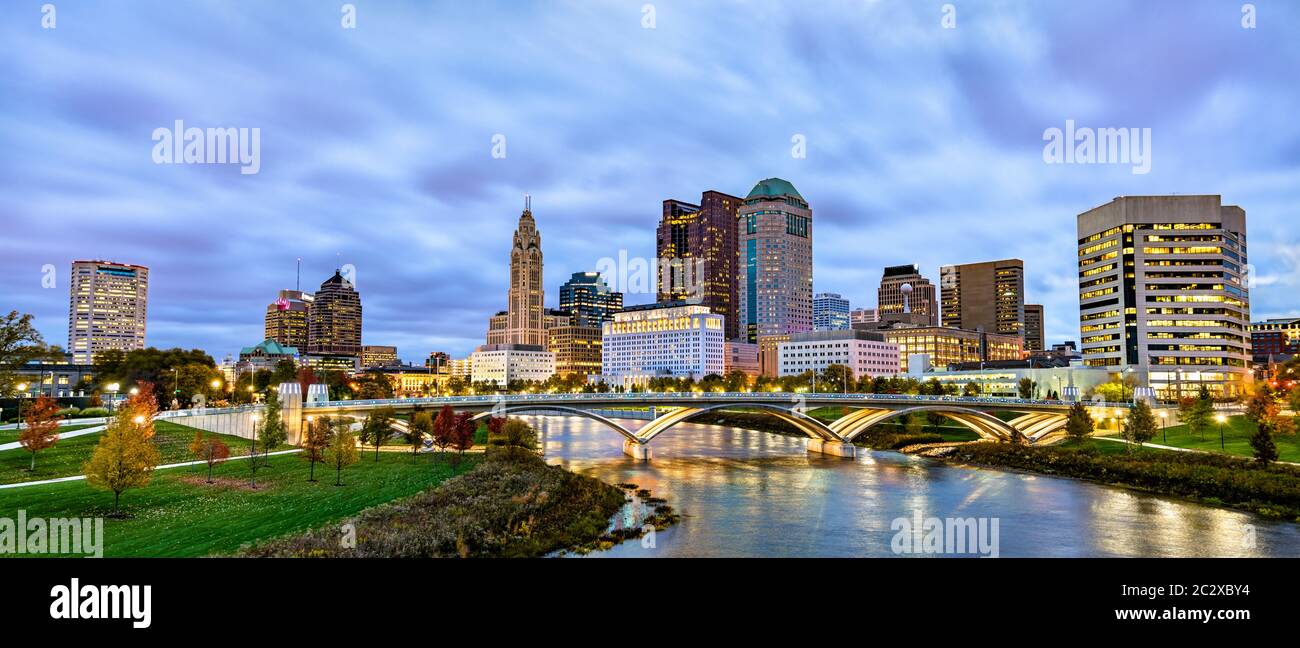 Cityscape of Columbus above the Scioto River - Ohio, United States ...