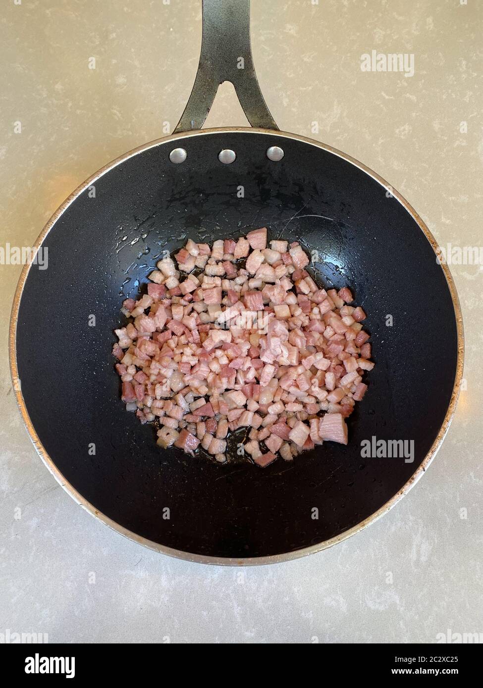 Top view sauteed pig meat. Pig bacon. Selective focus Stock Photo - Alamy