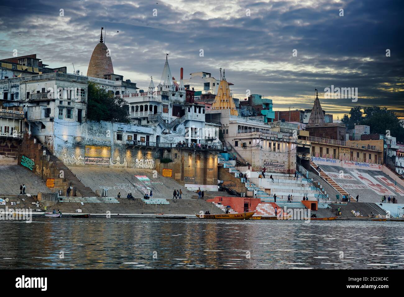 Varanasi cityscape from Ganges river side at sunset Stock Photo - Alamy
