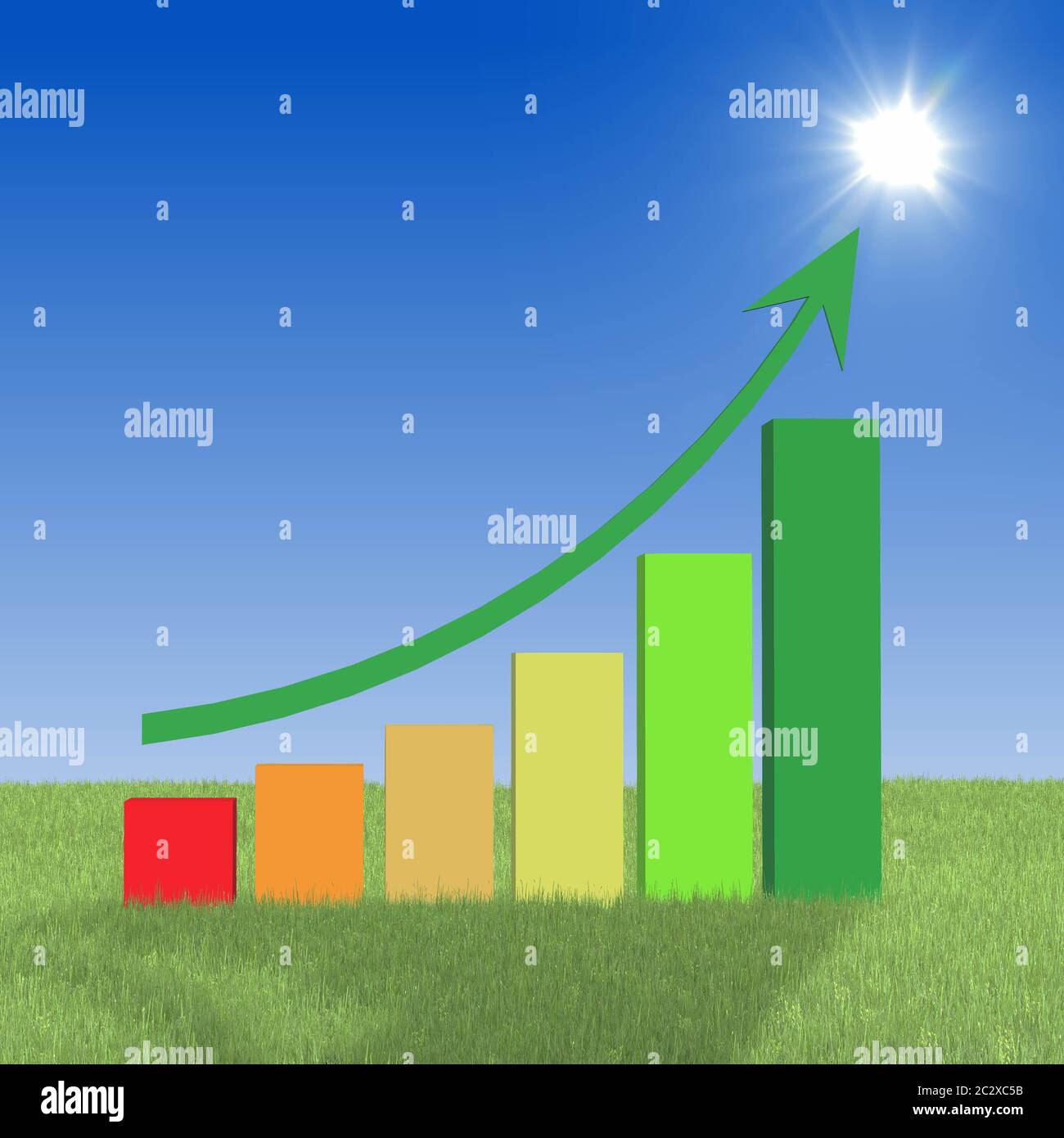 Green ecology concept - compilation of 3D bar graph and ascending arrow ...