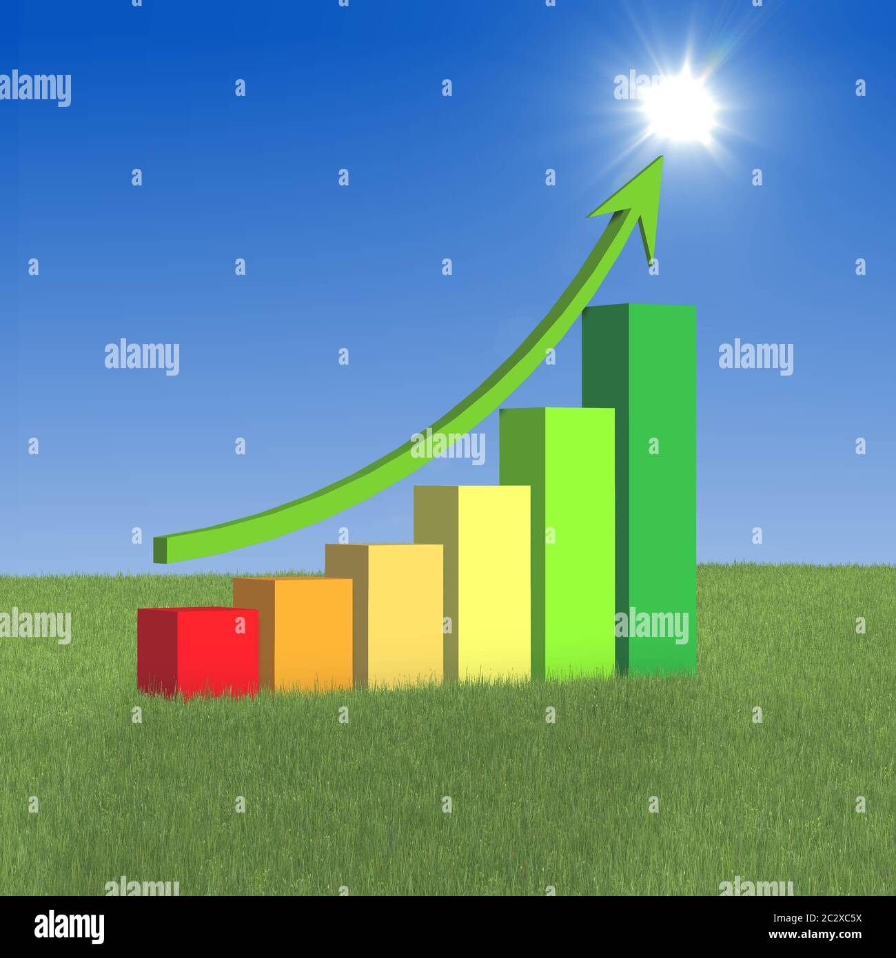 Green ecology concept - compilation of 3D bar graph and ascending arrow ...