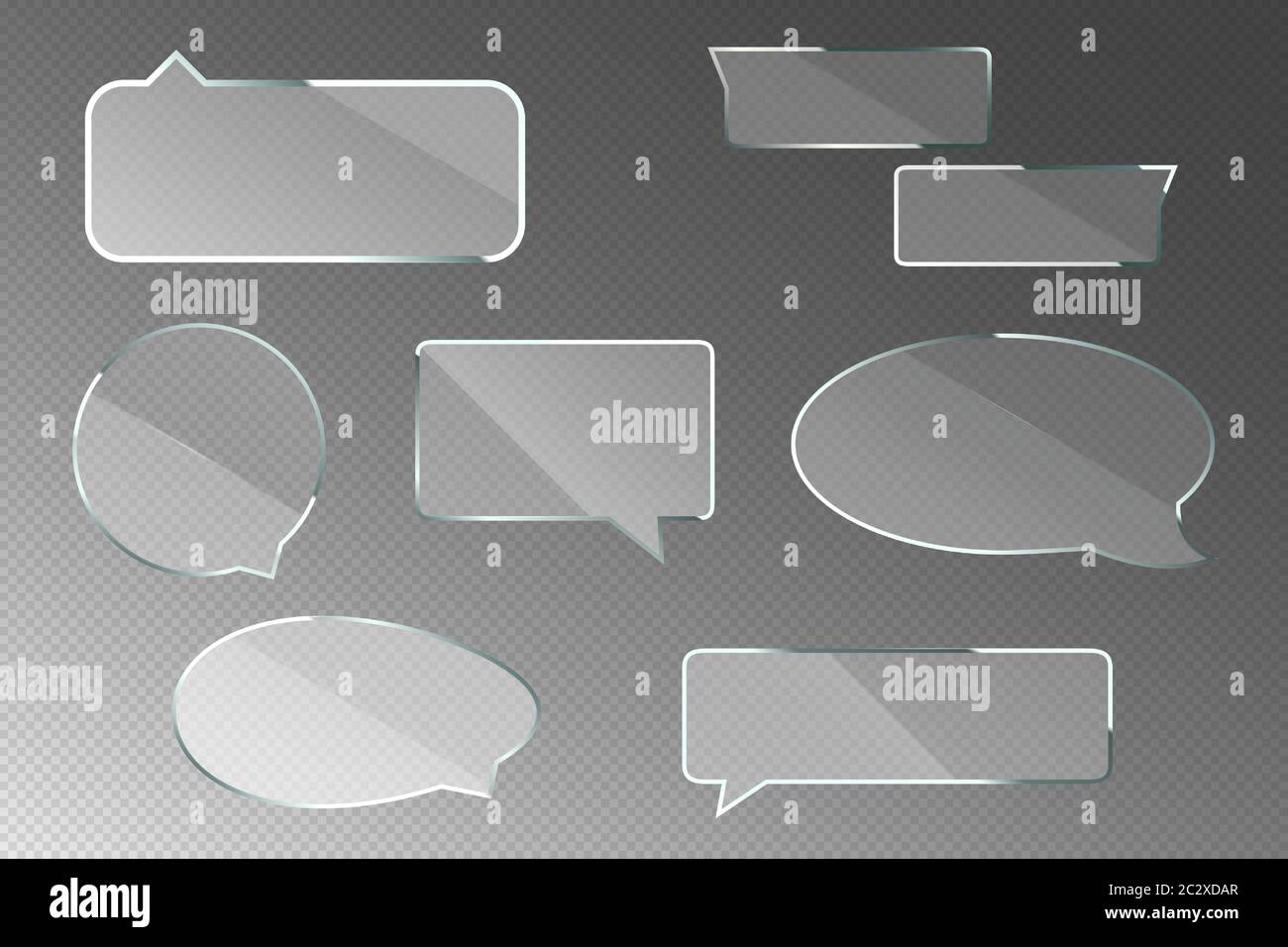Glass speech bubbles with metal frame isolated on transparent ...
