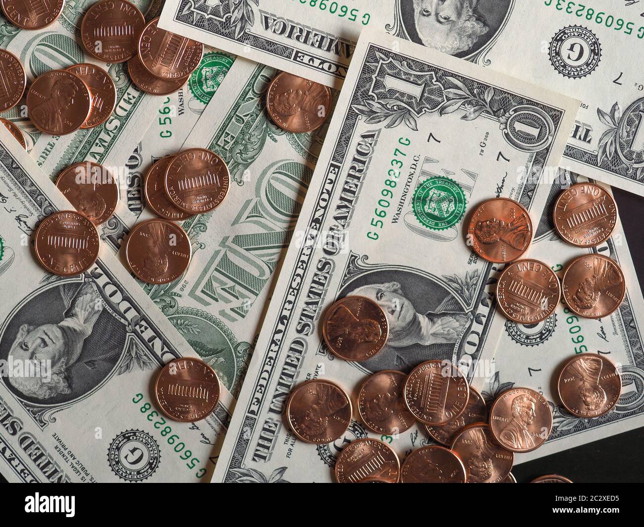 Dollar banknotes and coins (USD), currency of United States Stock Photo ...