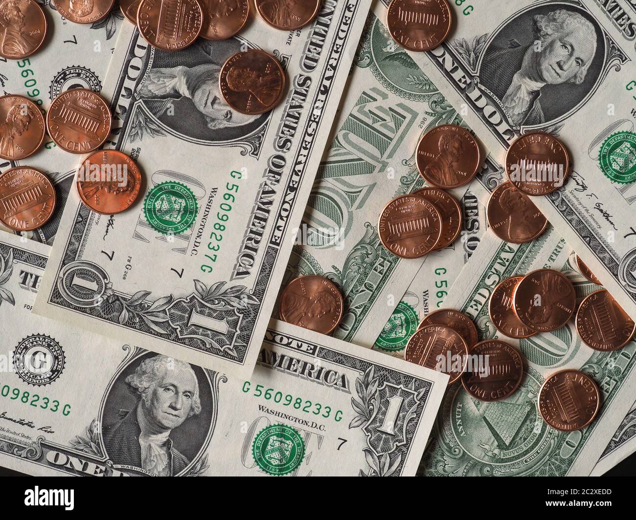 Dollar banknotes and coins (USD), currency of United States Stock Photo ...