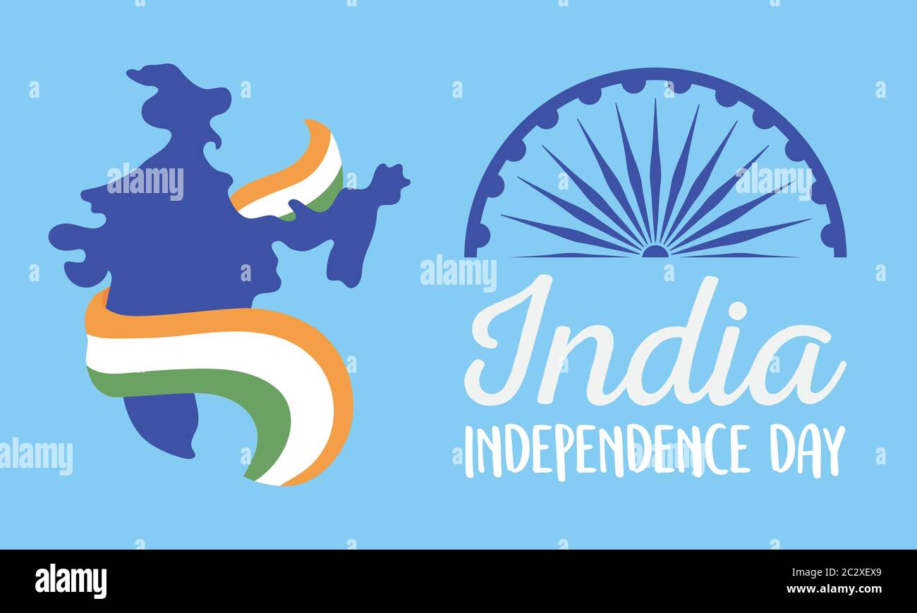happy independence day india, map with flag national wheel event vector ...
