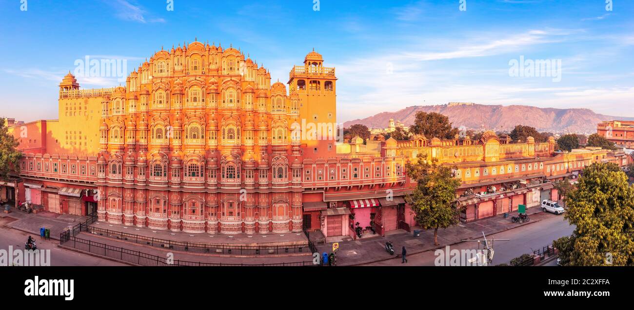 Hawa Mahal palace, full view panorama in Jaipur, Rajasthan, India Stock ...