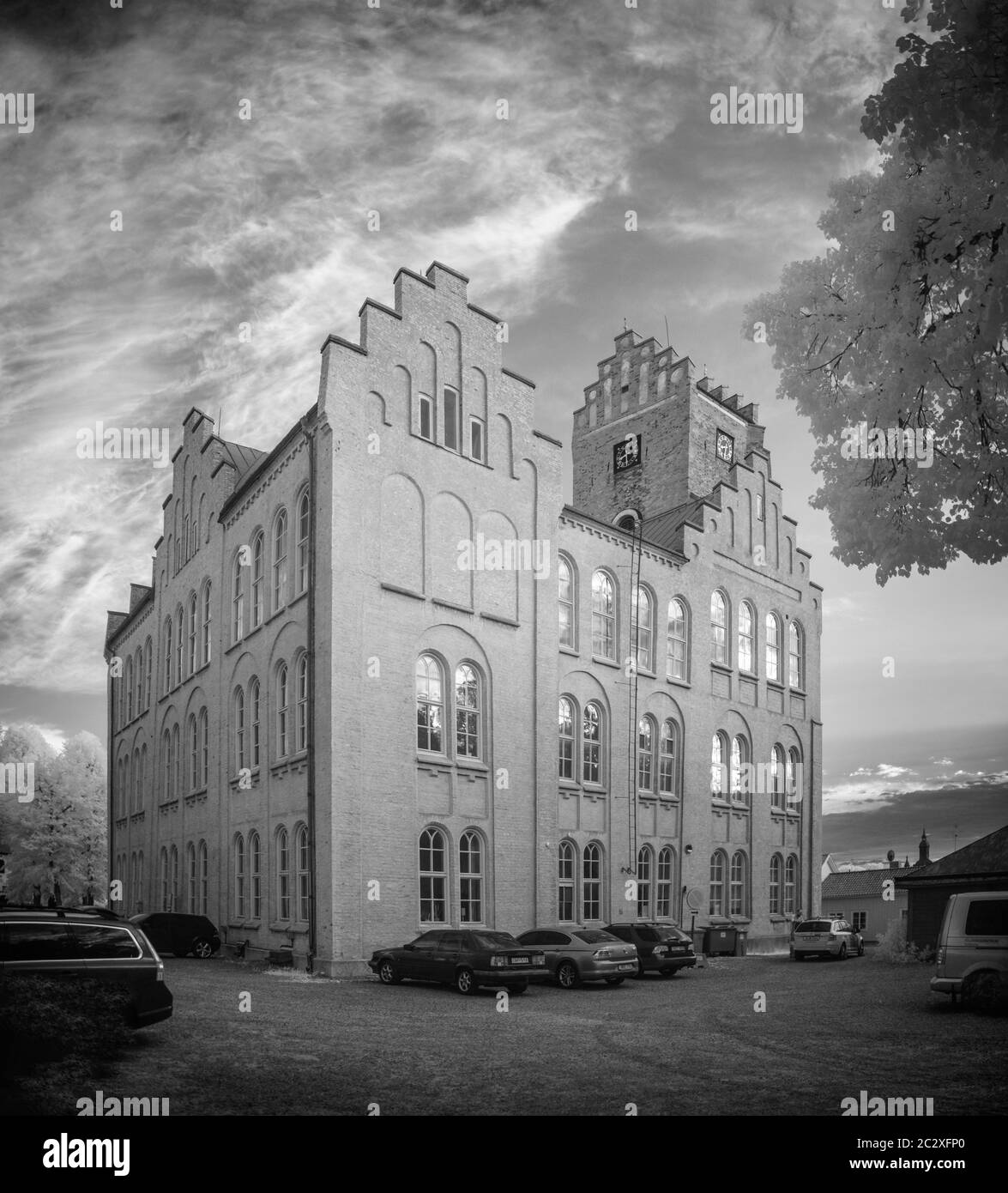 Red Tower building in IR Stock Photo - Alamy