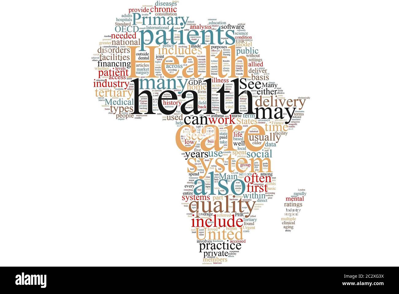 Health care word cloud illustration on the isolated background Stock ...