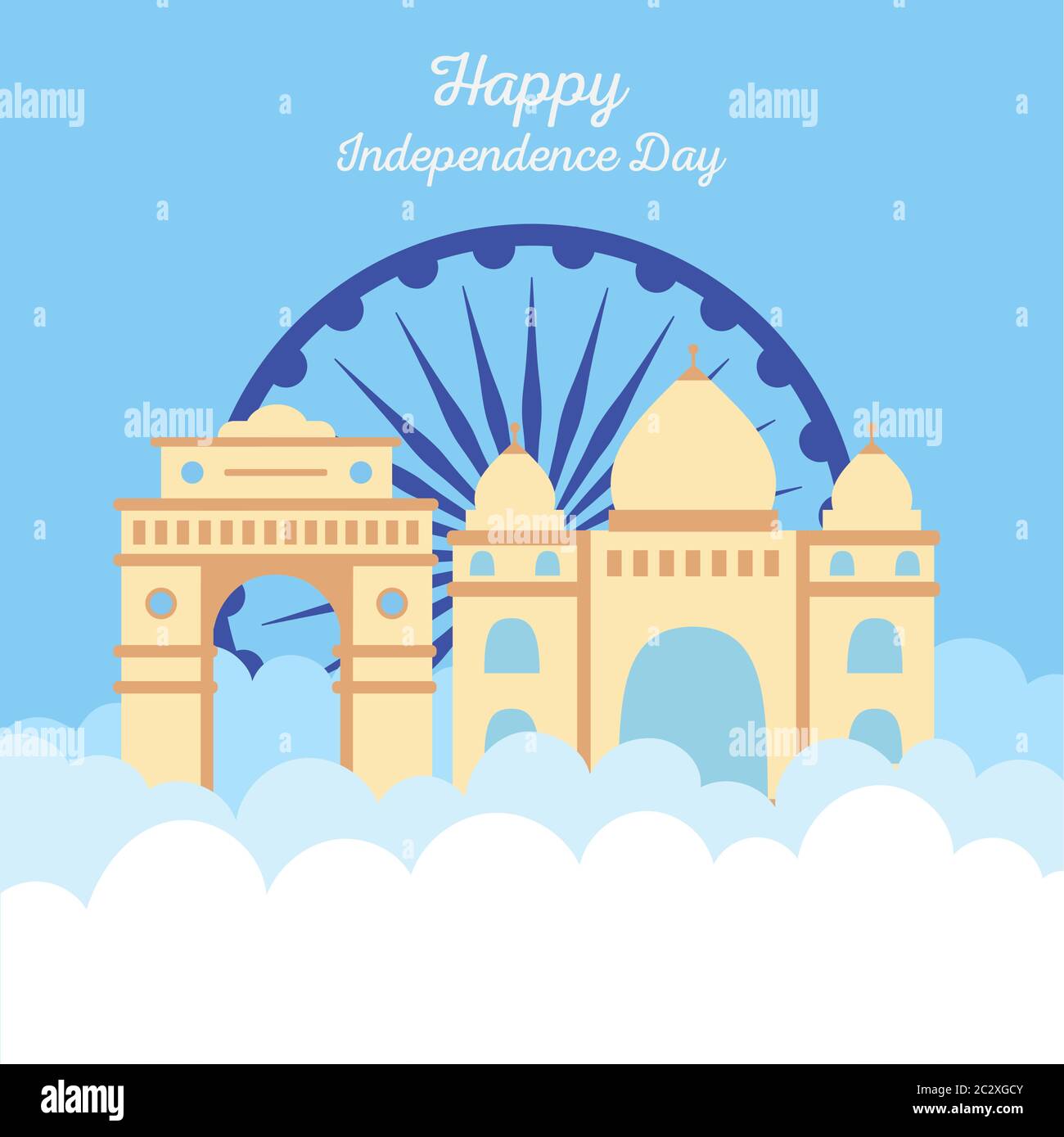 happy independence day india, famous temple landmark and wheel vector ...
