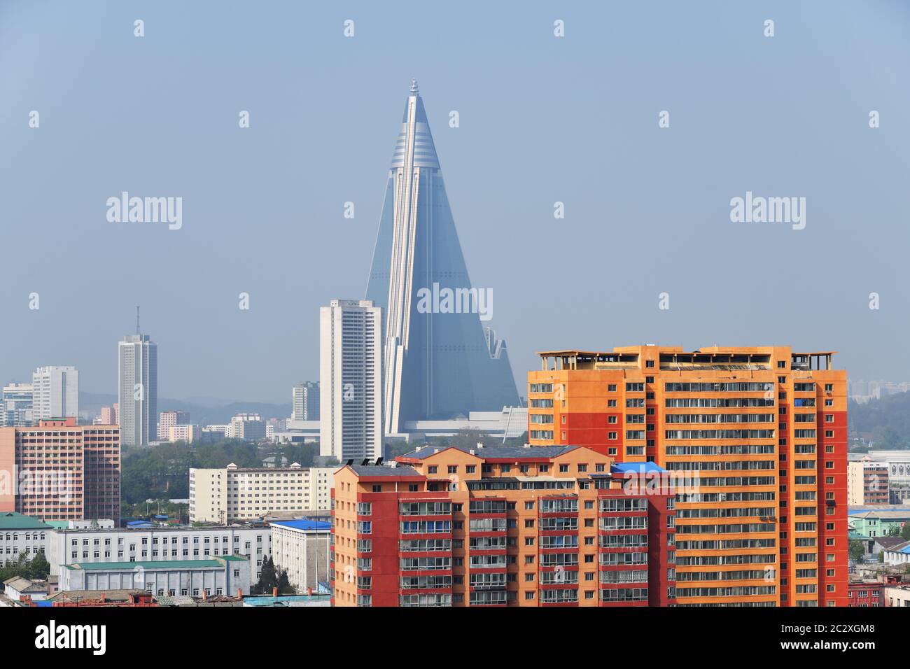 Pyongyang skyline. View on the Ryugyong Hotel, an unfinished 105-story ...