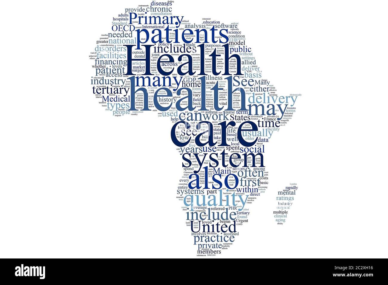 Health care word cloud illustration on the isolated background Stock ...