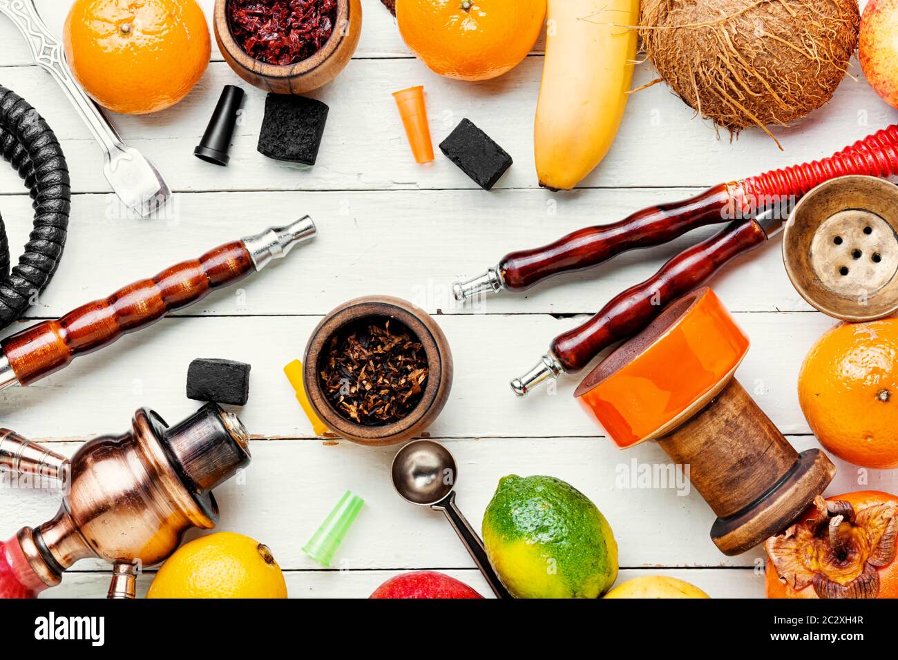 Details of a hookah and fruit smoking tobacco.Smoking hookah for ...