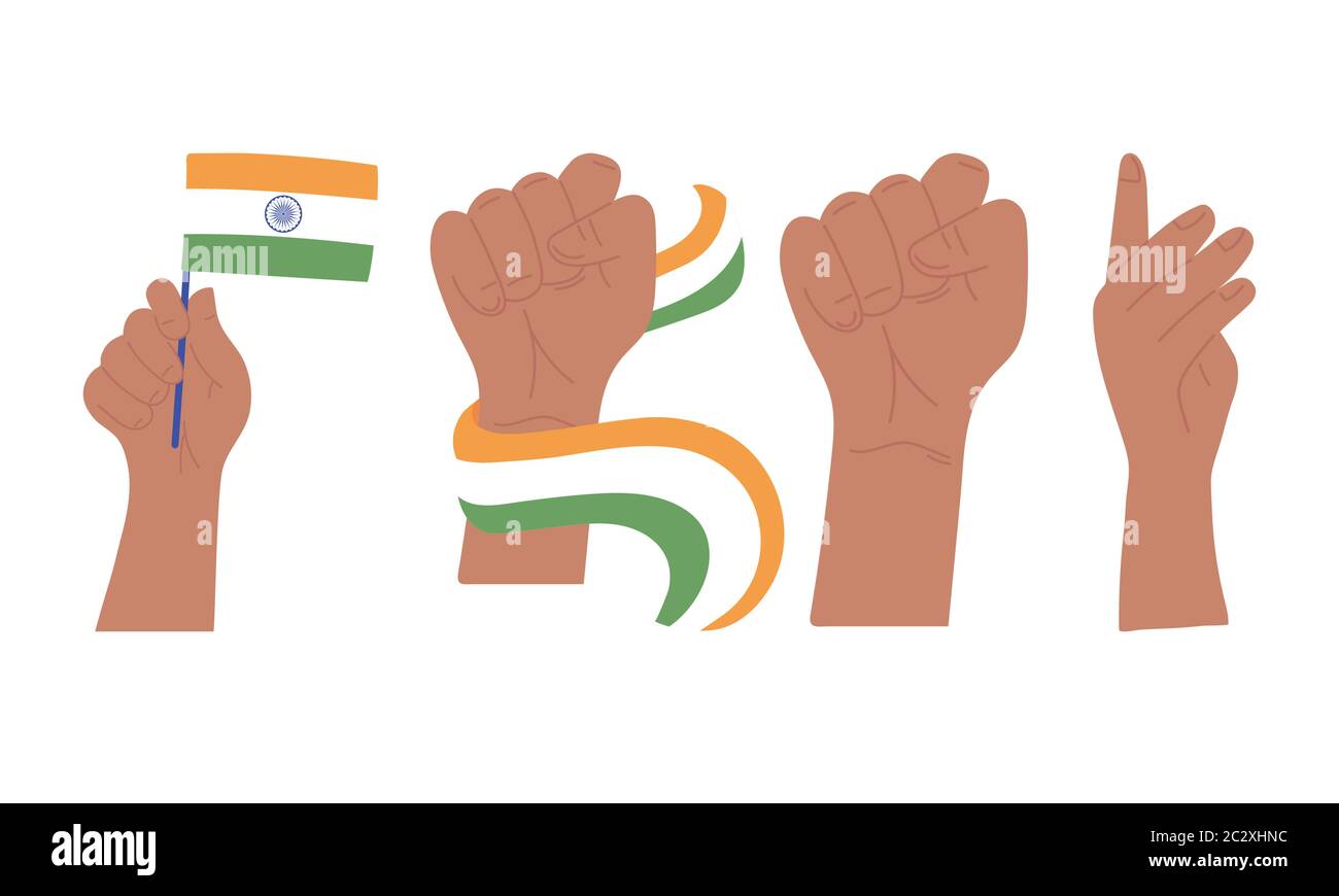 happy independence day india, raised hands with flag and fist gesture ...