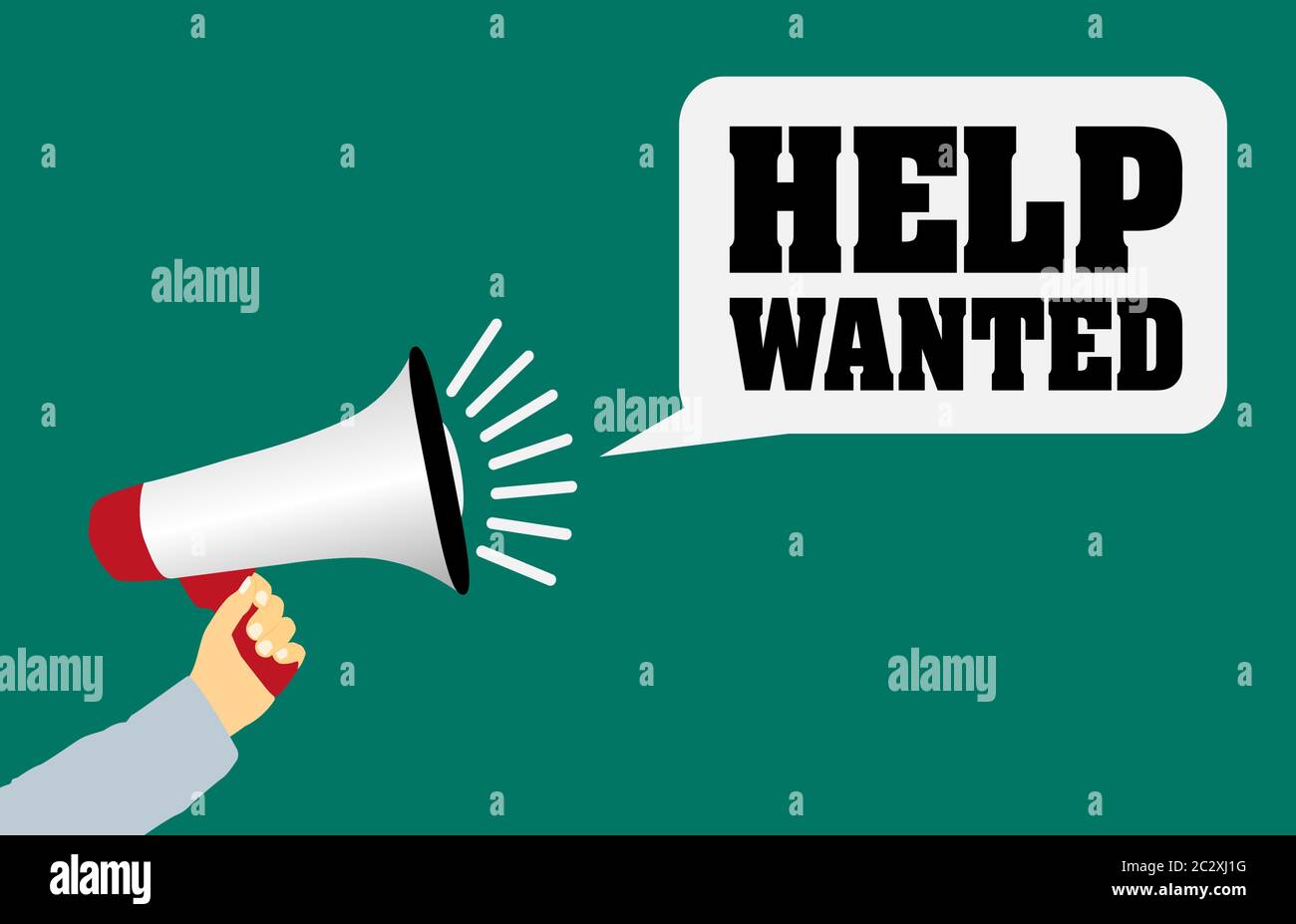HELP WANTED concept with hand holding megaphone vector illustration ...