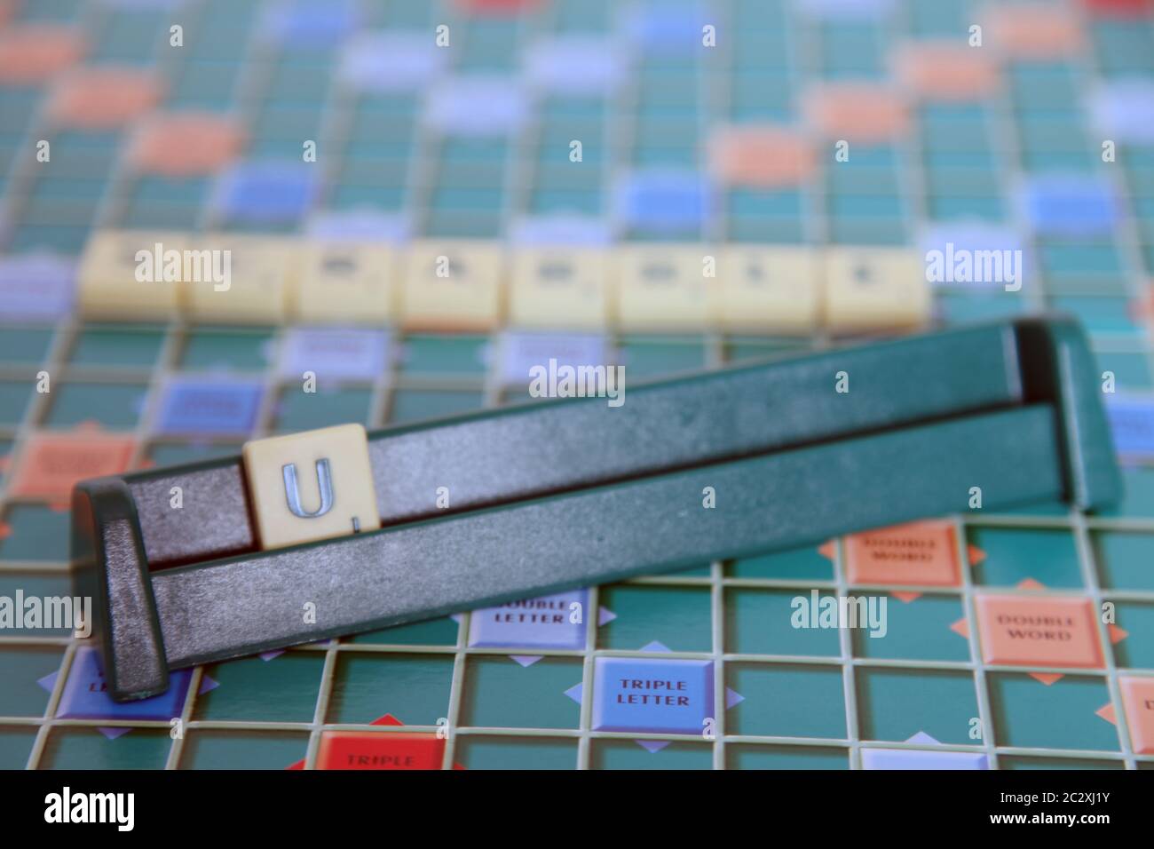 Scrabbles letters tile - letter character U Stock Photo - Alamy