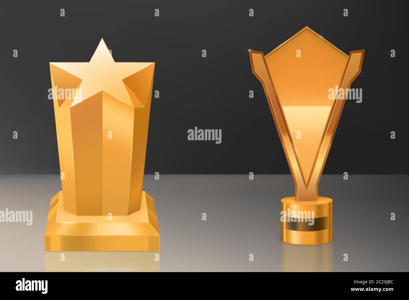 Cup, golden trophy on pedestal with nameplate. Isolated gold shiny ...